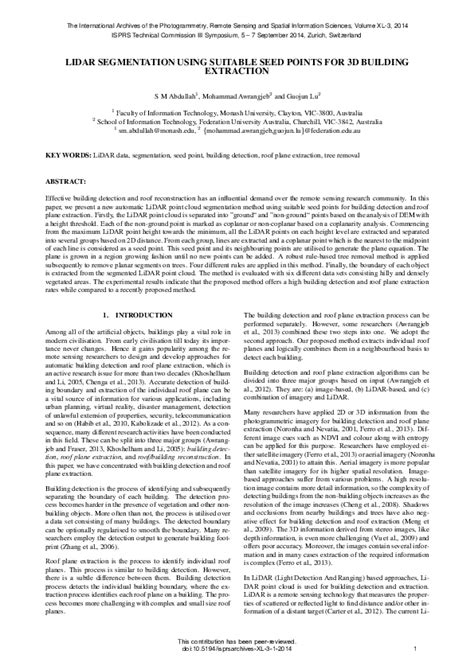 pdf lidar segmentation using suitable seed points for 3d building