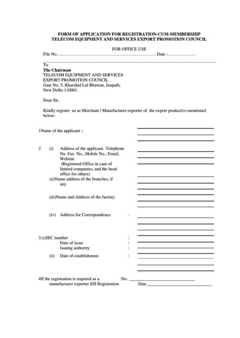 Form Of Application For Registration Cum Membership Telecom Equipment