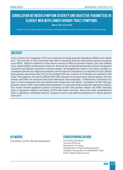 Pdf Correlation Between Symptom Severity And Objective Parameters In