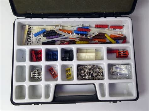 Clam Shell Case With Compartmented Colourful Bnc Crimp Connector Components Electro Props Hire
