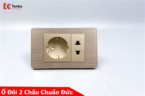 Ổ Điện Đôi 2 Chấu Chuẩn Đức Âm Tường Thương Hiệu Nhật Bản Mặt Kim Loại