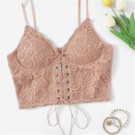 Pink Lace Up Crop Top From Shein Brand New And Depop