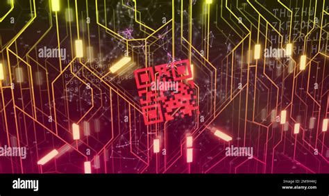 Composition Of Qr Code Over Neon Shapes And Data Processing On Black