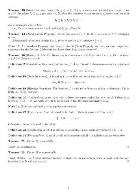 Solution 21 22 Mh3100 Real Analysis List Of Definitions Lemmas And