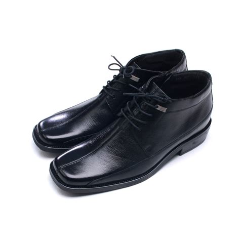 Mens Flat Square Toe Black Leather Lace Up Side Zip Ankle Boots
