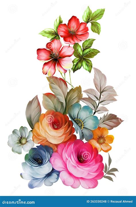 Digital Flower Floral Beautiful Textile Flower Design Stock