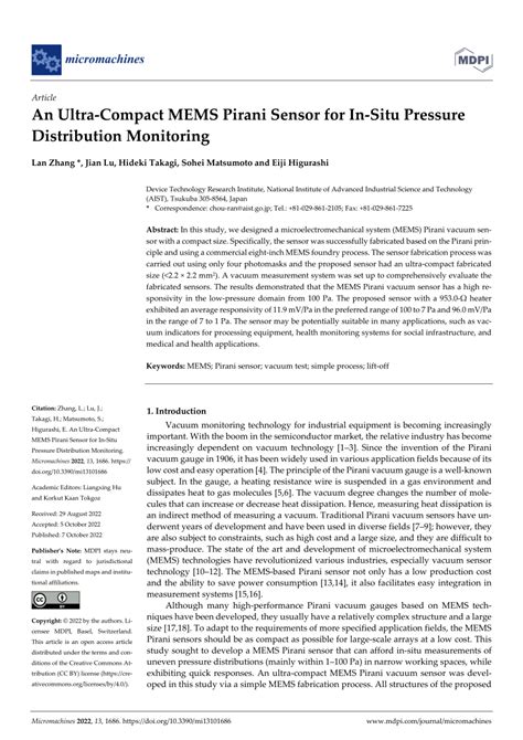 Pdf An Ultra Compact Mems Pirani Sensor For In Situ Pressure