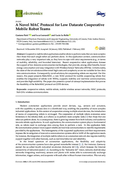 Pdf A Novel Mac Protocol For Low Datarate Cooperative Mobile Robot Teams Gaetano Patti