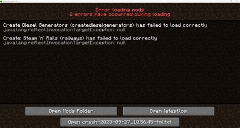 Failure message: Create: Steam 'n' Rails (railways) has failed to load ...