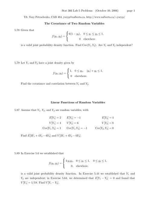 Covariance Of Two Random Variables Introductory Statistics Lecture