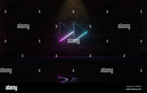 3d Rendering Of Blue Violet Neon Symbol Of Double Fast Forward Right