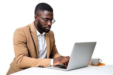 Man Using Laptop Computer Sitting Adult Premium Ai Generated Image