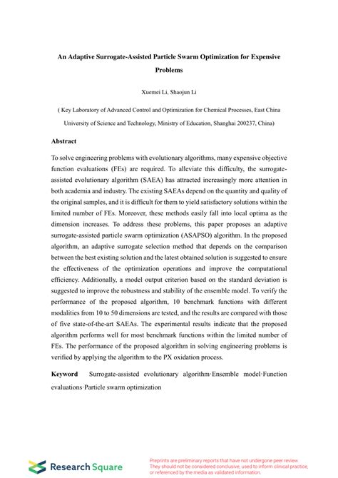 Pdf An Adaptive Surrogate Assisted Particle Swarm Optimization For
