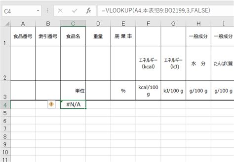 Vlookup関数で食品成分表から食品名を検索しよう！ みんな栄養に頼りすぎてる