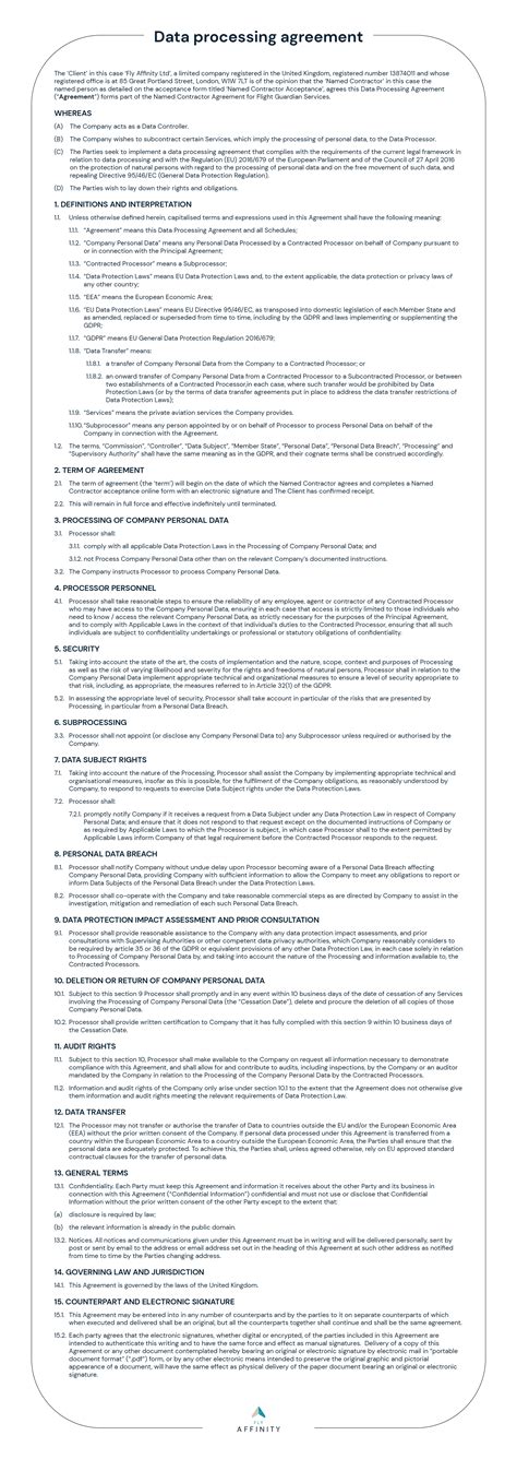 Data Processing Agreement Affinity Aviation Group