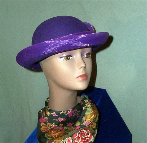 Ladies Driving Hat Adorable In Purple With Band And Feather Flower Etsy