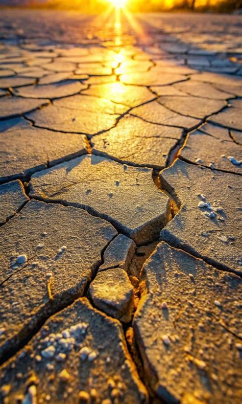 Stunning Cracked Soil Landscape Bathed In Soft Sunlight Creating A