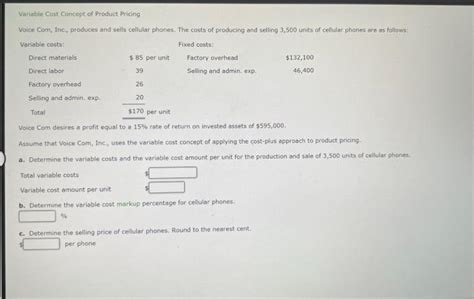 Solved Variable Cost Concept Of Product Pricing Voice Com