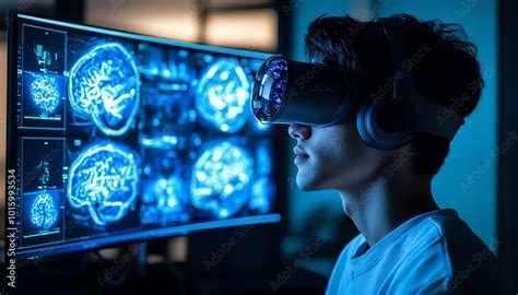 Hightech Neuroscience Lab With A Male Patient Using A Headset For Brain Mapping With Nsms