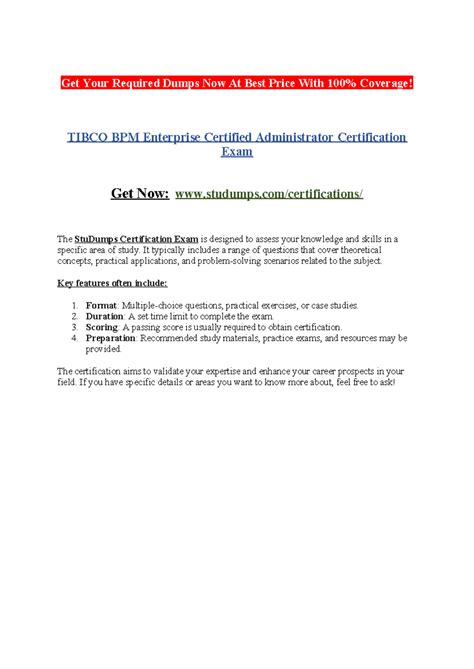 tibco bpm enterprise certified administrator certification exam get