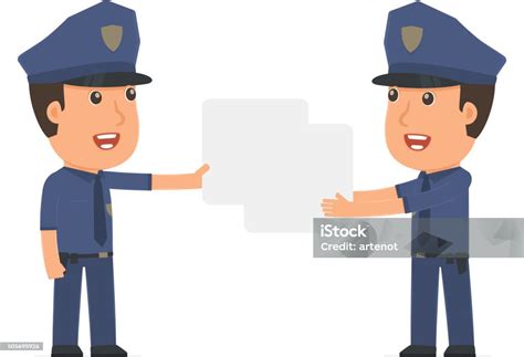 재미있는 문자를 장교 고정함 및 상호 작용하는 맹검액 양식 또는 경찰관에 대한 스톡 벡터 아트 및 기타 이미지 경찰관 공연 나름 Istock