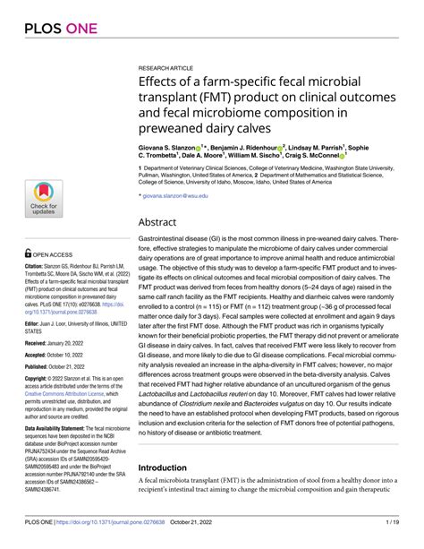 Pdf Effects Of A Farm Specific Fecal Microbial Transplant Fmt