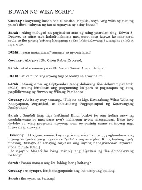 Buwan Ng Wika Emcee Script Pdf
