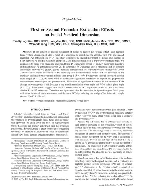 First Or Second Premolar Extraction Effects On Facial Vertical