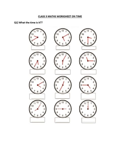 Class 3 Maths Worksheet On Time Pdf