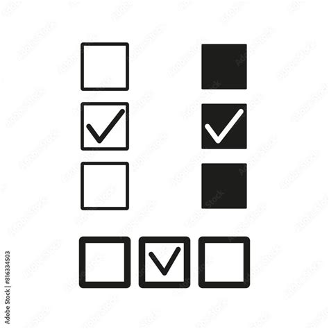Set Of Check Mark Box Icons Various Selection Signs Black And White