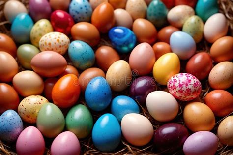 Colorful Assorted Easter Eggs Festive Celebration Tradition Variety And Diversity Stock
