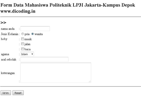 Studi Kasus HTML Membuat Formulir