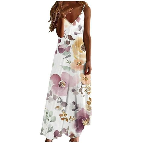 Hrsba Casual Summer Dresses For Womensleeveless Print V Neck Spaghetti