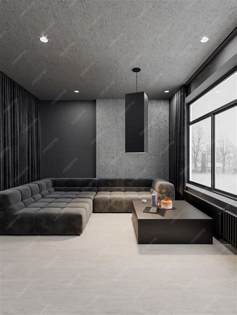 Premium Photo 3d Rendering Black Apartment Building Interior