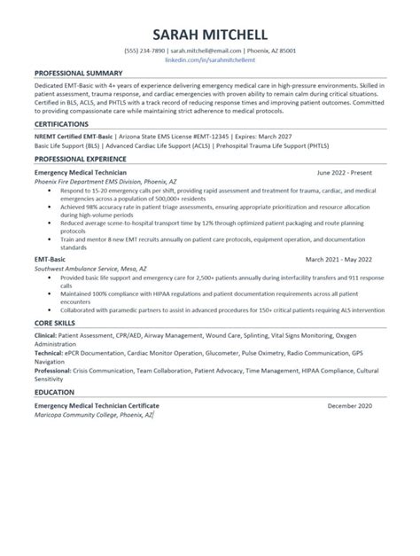 Free Emt Resume Template 2026 Download Customize And Land More