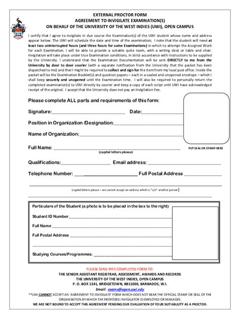 Fillable Online External Proctor Form Agreement To Invigilate