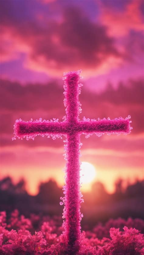 A Vibrant Pink Cross Glowing In The Morning Sunrise Wallpaper