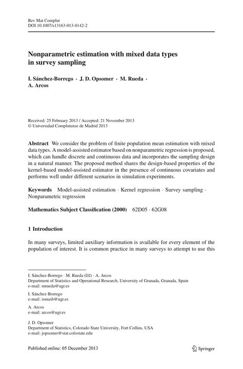 Pdf Nonparametric Estimation With Mixed Data Types In Survey Sampling