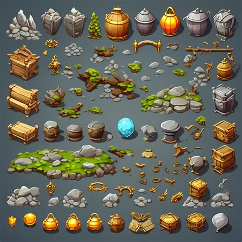 2d Top Down Game Sprite Sheet Art Of A Huge Objects On A By