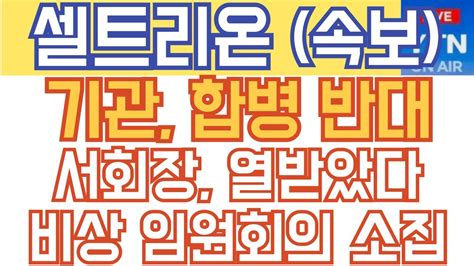 셀트리온 주가전망 속보 기관 합병 반대 서회장 열받았다 비상 임원회의 소집 Youtube
