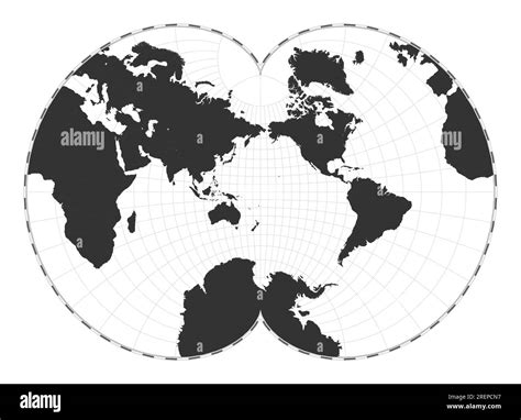 Vector World Map Augusts Epicycloidal Conformal Projection Plain World Geographical Map With