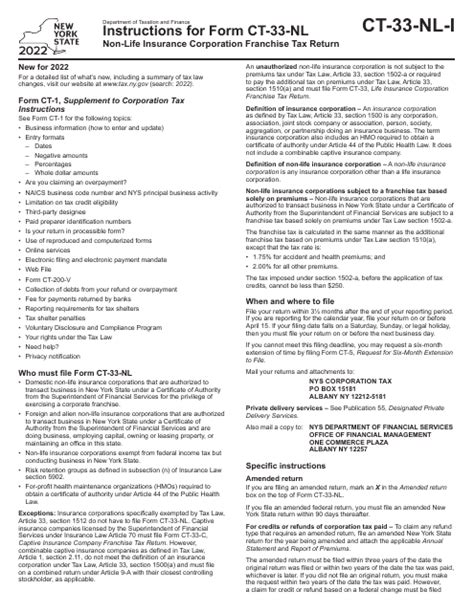 Download Instructions For Form Ct 33 Nl Non Life Insurance Corporation Franchise Tax Return Pdf