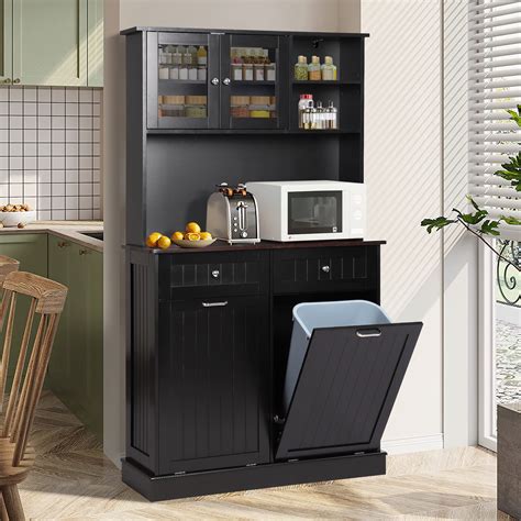 Kigoty Kitchen Trash Cabinet Double Tilt Out Trash Can Cabinet With
