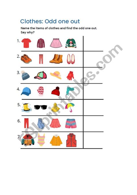 Clothes Odd One Out Esl Worksheet By Alice Kozova