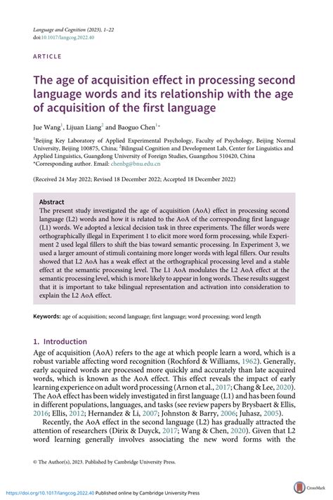Pdf The Age Of Acquisition Effect In Processing Second Language Words