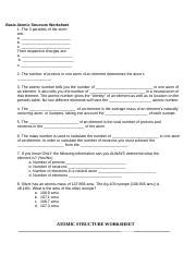 Basic Atomic Structure Worksheet Docx Basic Atomic Structure Worksheet The Particles