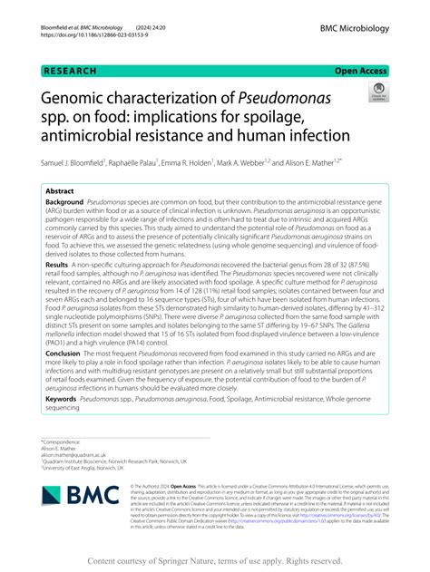 Pdf Genomic Characterization Of Pseudomonas Spp On Food Implications For Spoilage