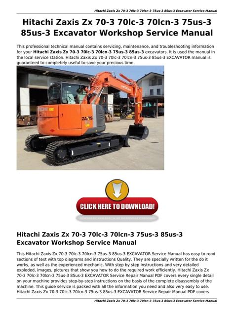 Hitachi Zaxis Zx 70 3 70lc 3 70lcn 3 75us 3 85us 3 Excavator Workshop