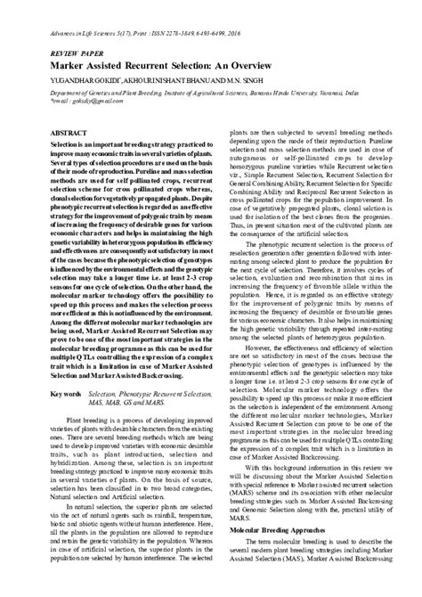 Pdf Marker Assisted Recurrent Selection An Overview