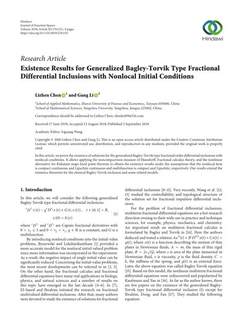 Pdf Existence Results For Generalized Bagley Torvik Type Fractional Differential Inclusions